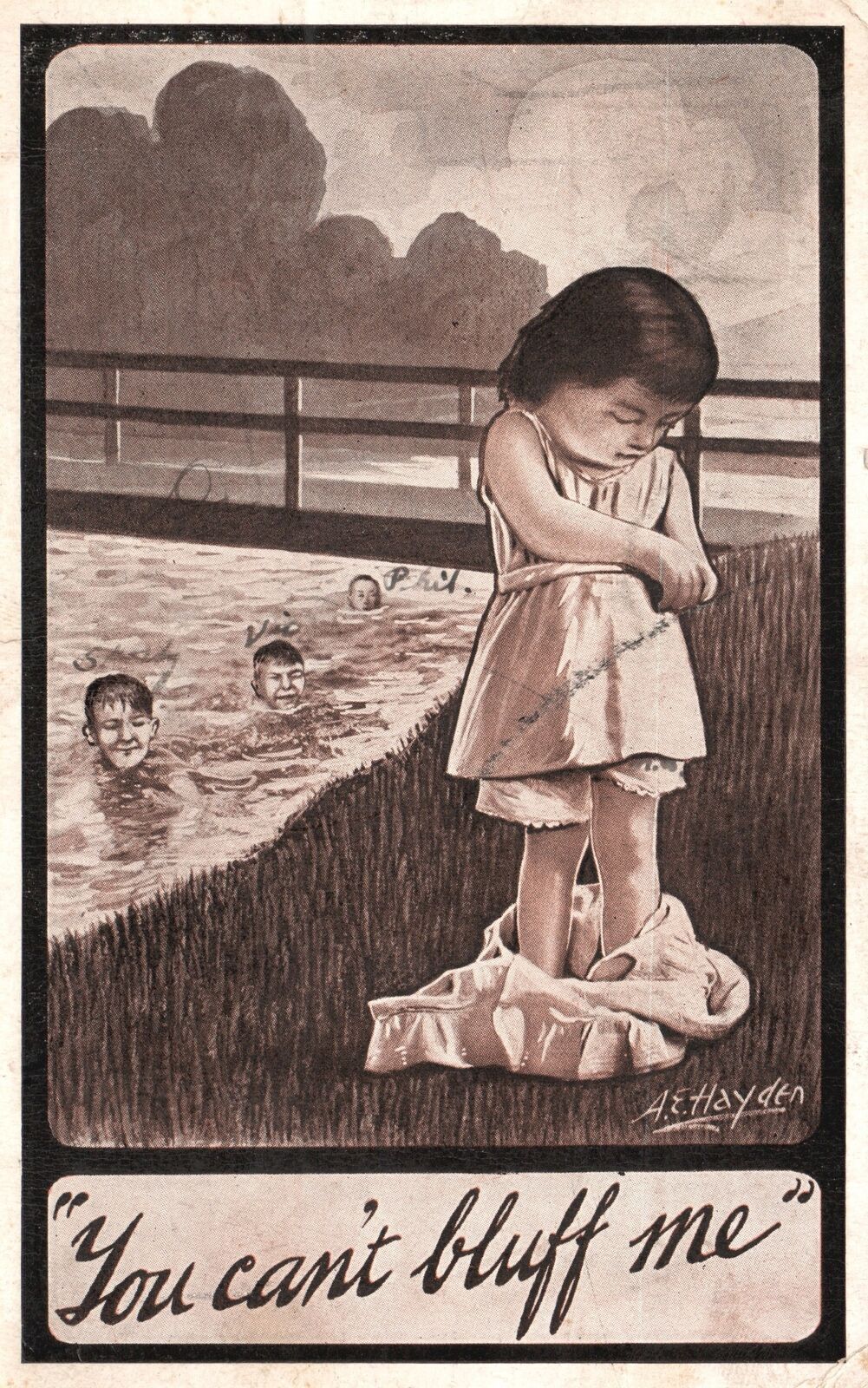 Vintage Postcard 1910's Girl Sad Face Pool You Can't Bluff Me Comic ...