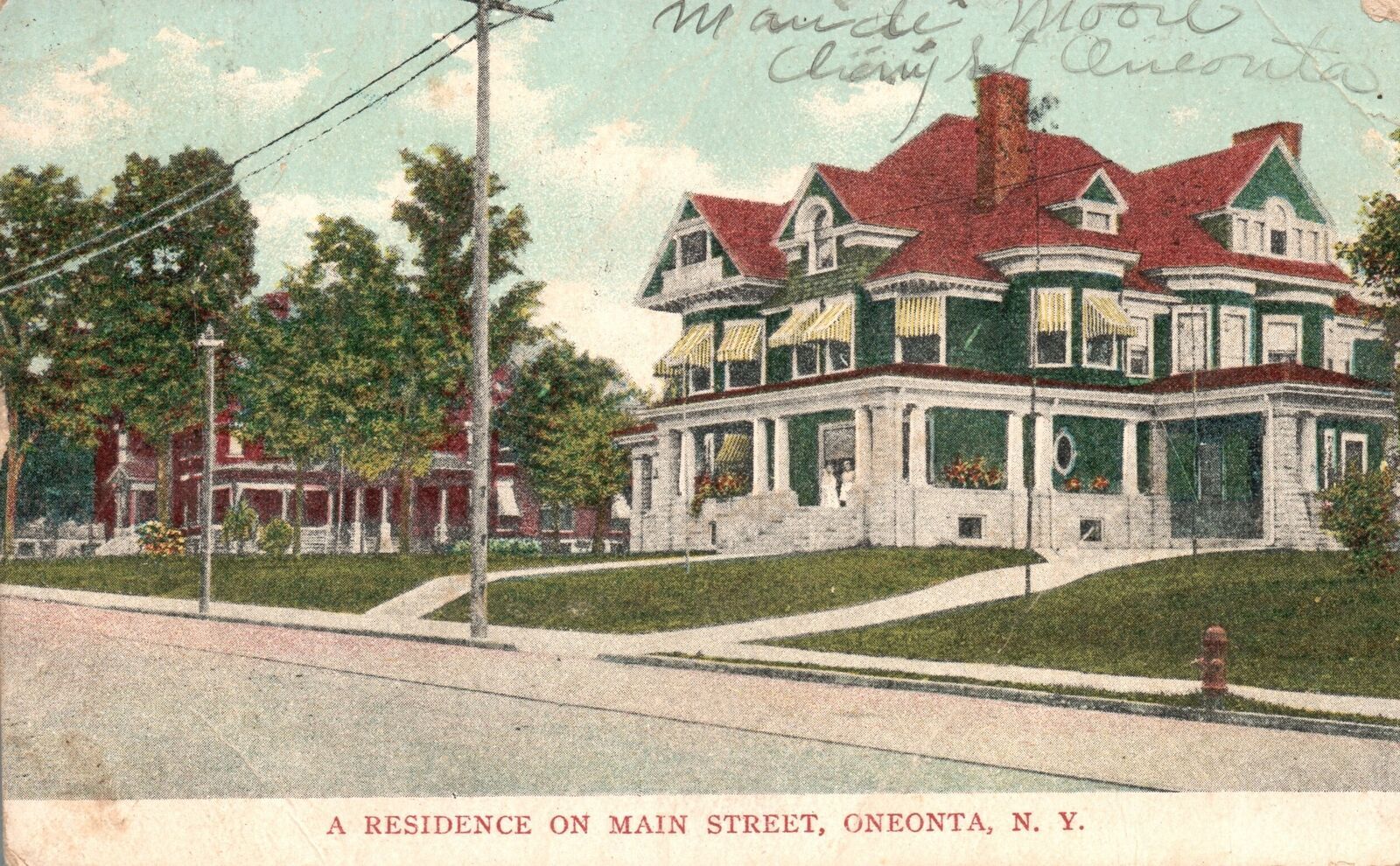 Vintage Postcard 1907 A Residence On Main Street Home House Oneonta New ...