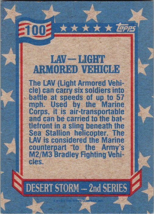 Military 1991 Topps Dessert Storm Card LAV Light Armored Vehicle ...