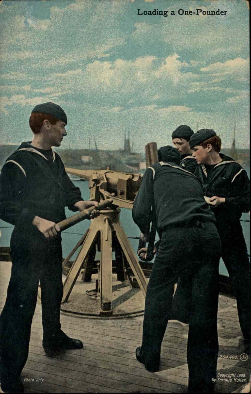 Navy Sailors Young Men Loading One Pounder Gun on Ship c1910 Vintage ...