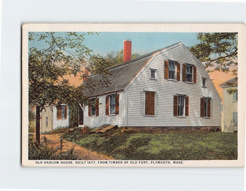 Postcard Old Harlow House From Timber Of Old Fort Plymouth ...