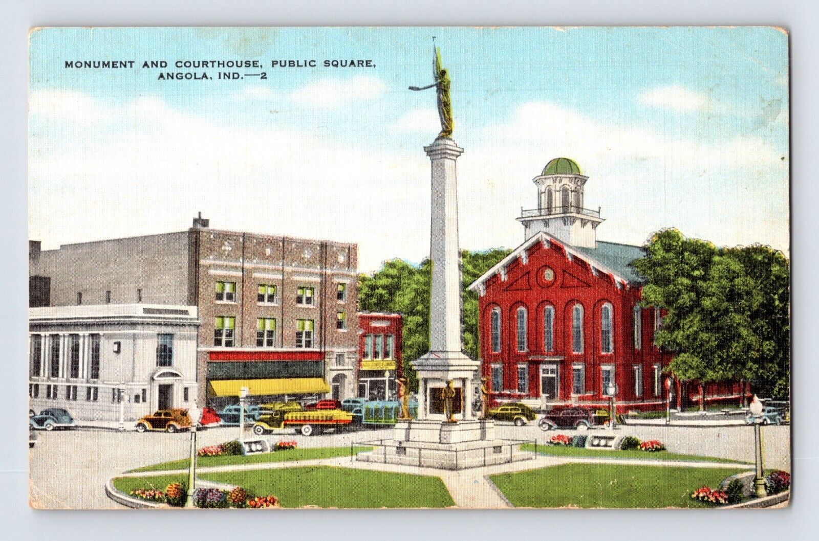 Postcard Indiana Angola IN Court House Public Square 1940s Unposted ...