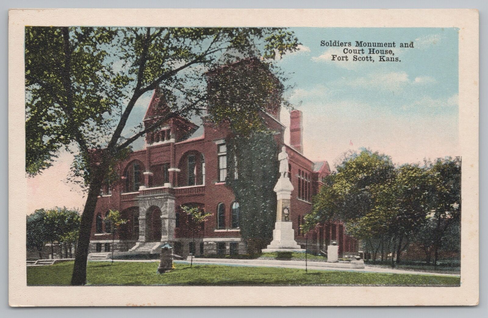 Fort Scott Kansas~Soldiers Monument & Courthouse~1920s Postcard ...