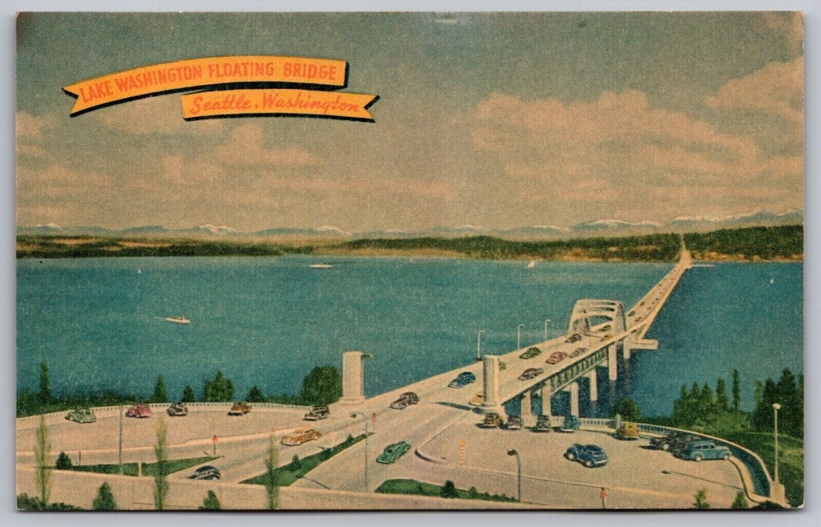 Lake Washington Floating Bridge Seattle WA Birds Eye View Old Cars UNP ...