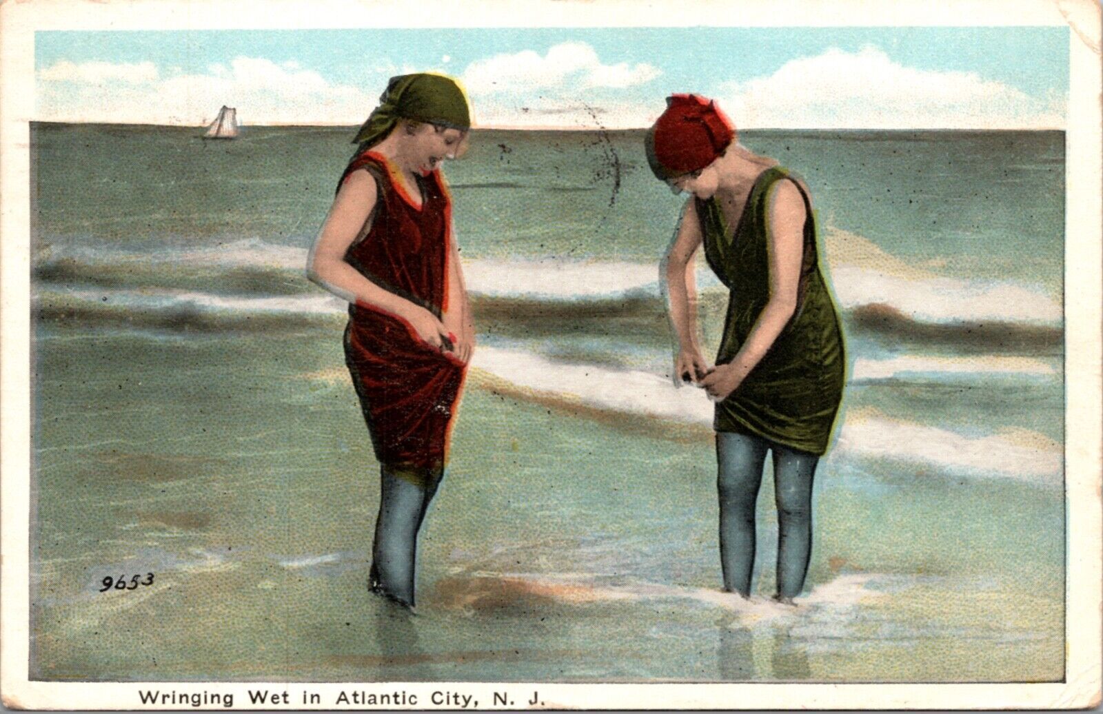 Postcard Wringing Wet Pin-up Girls on the Beach Atlantic City New ...