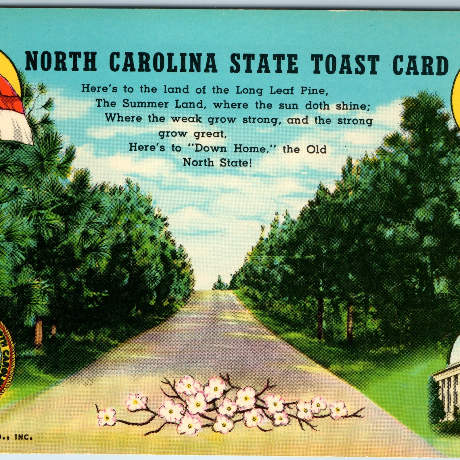 1965 NC North Carolina State Toast Card Greetings Seal Flag Bird Teich ...