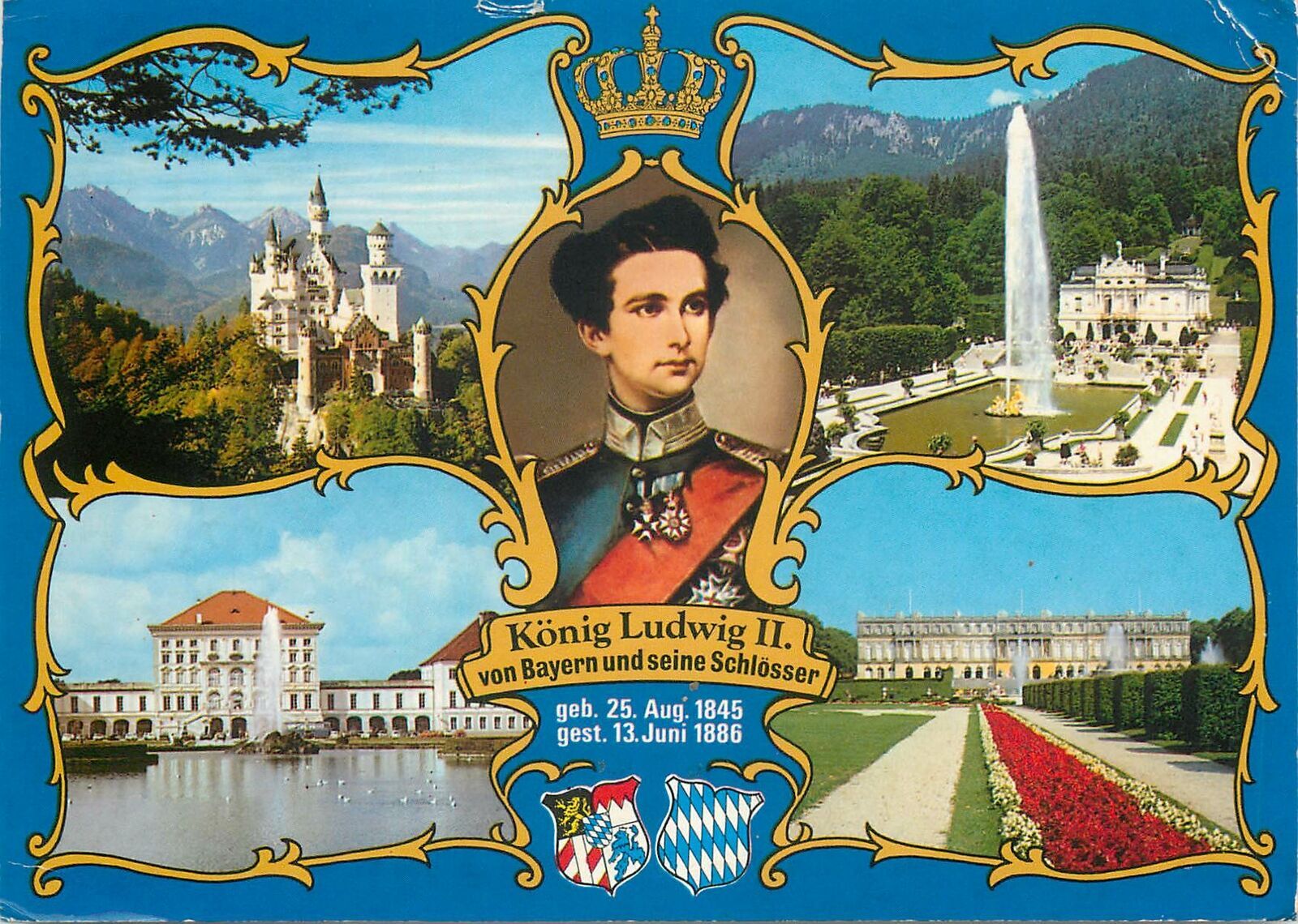 Royal Postcard Konig Ludwig II von Bayern and his castles Coats of Arms ...