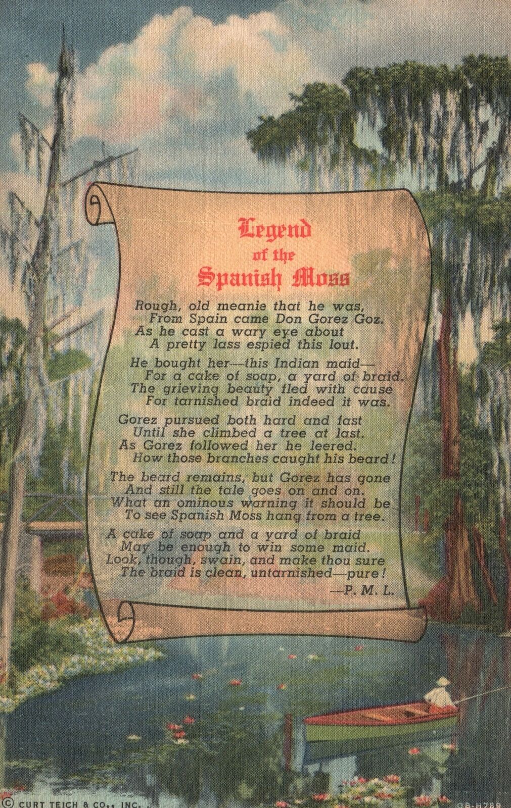 Legend Of The Spanish Moss Poem By P. M. L. Tropical Florida Vintage ...