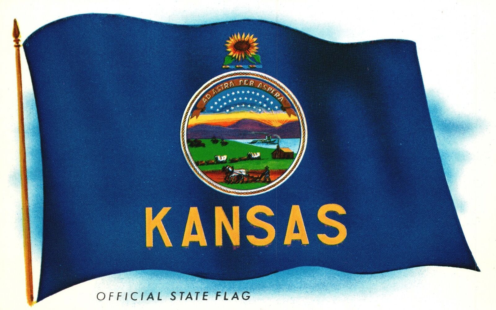 Vintage Postcard Official State Flag of Kansas Great Seal & Crest ...