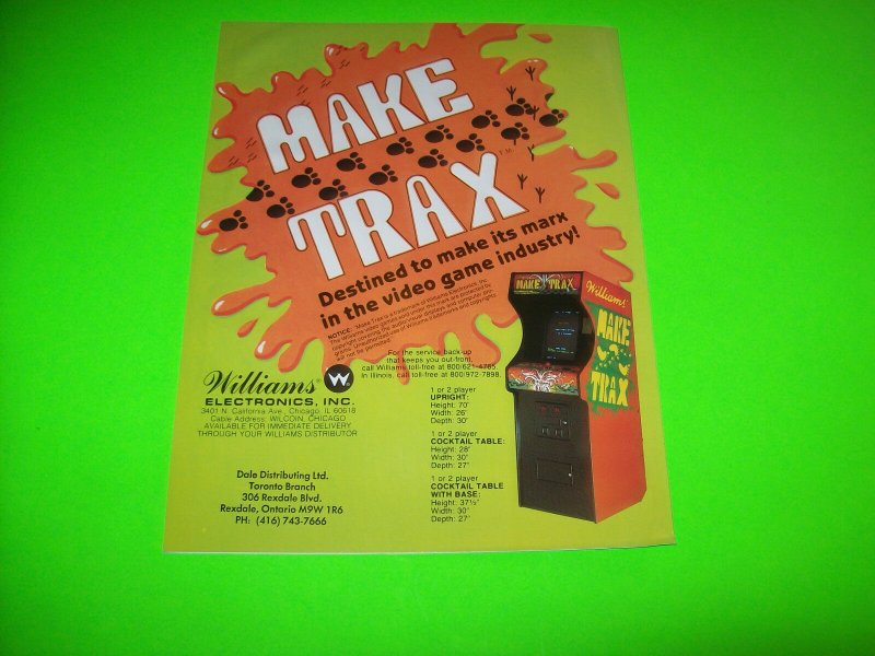 Make Trax by Williams Original NOS Video Arcade Game Promo Sales Flyer ...