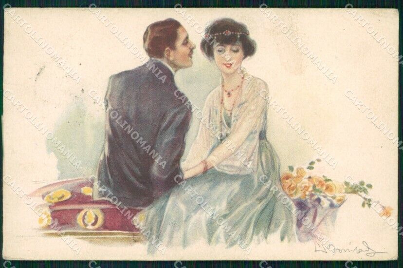 Artist Signed Bompard Romantic Couple serie 947-4 PIEGHINA cartolina ...