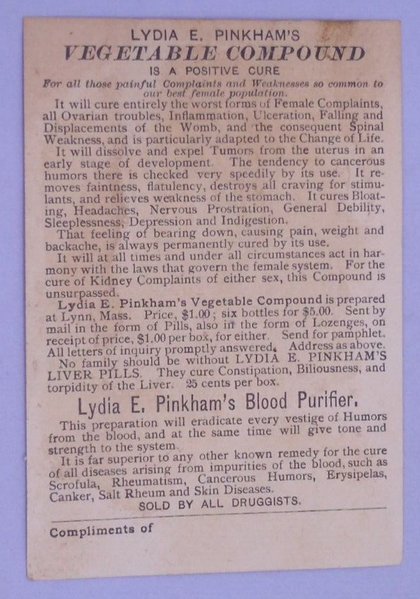 1880s Lydia Pinkham's Vegetable Compound Druggist Henry Fox Victorian ...