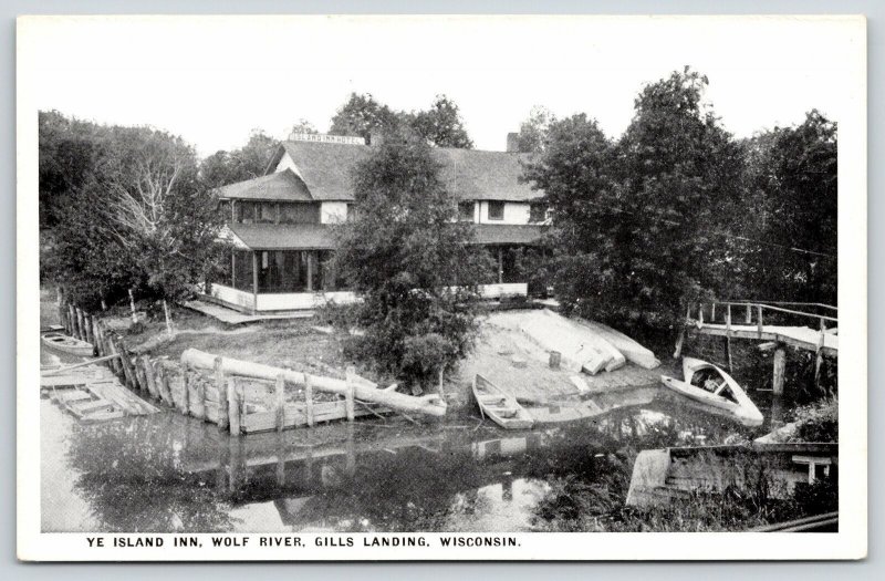 Gills Landing Wisconsin~Wolf River~Ye Island Inn Hotel~Tree Down~Docks ...
