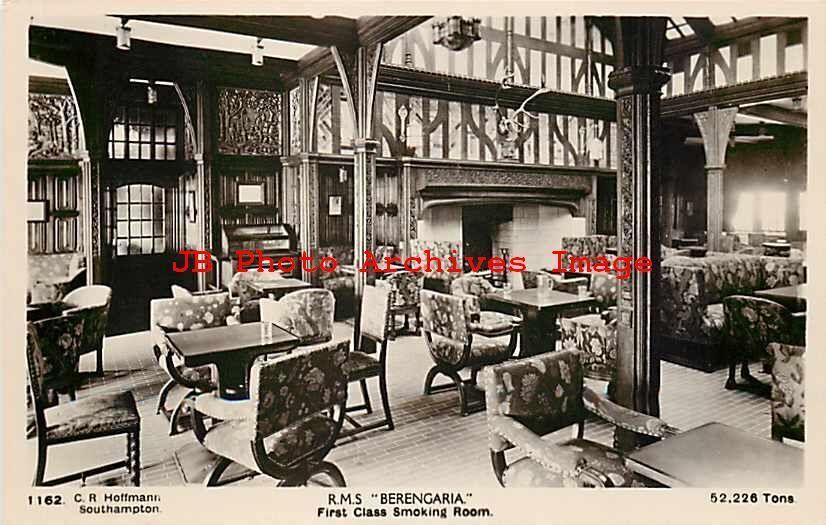 Cunard Line, RPPC, Steamer RMS Berengaria, First Class Smoking Room ...