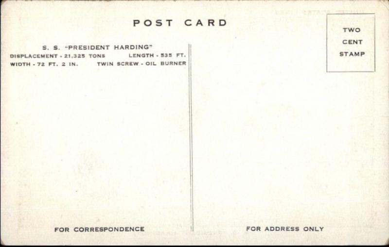 United States Line Steamship SS S.S. President Harding Old Postcard ...