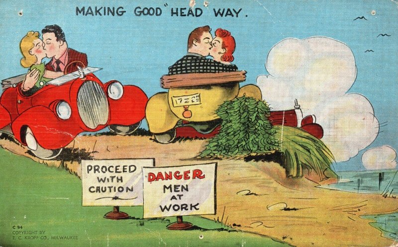 Vintage Postcard 1930's Making Good Head Way Couple Lovers Kissing ...