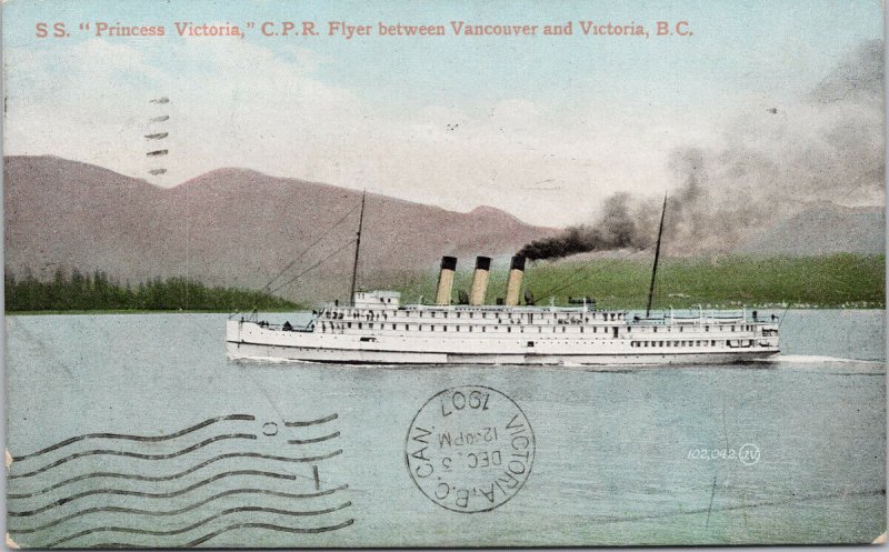 SS 'Princess Victoria' Ship btwn Vancouver & Victoria BC c1907 Postcard ...