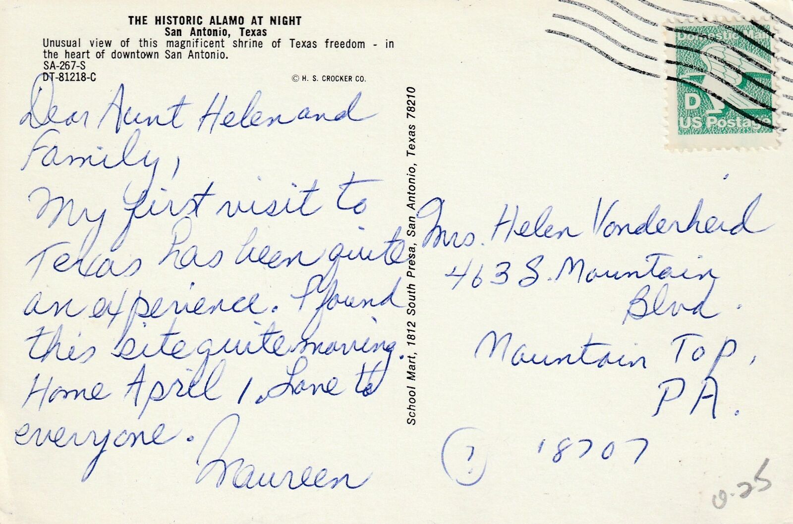 Vintage Postcard Thehistoric Alamo at Night Photo by MAC Miller With ...