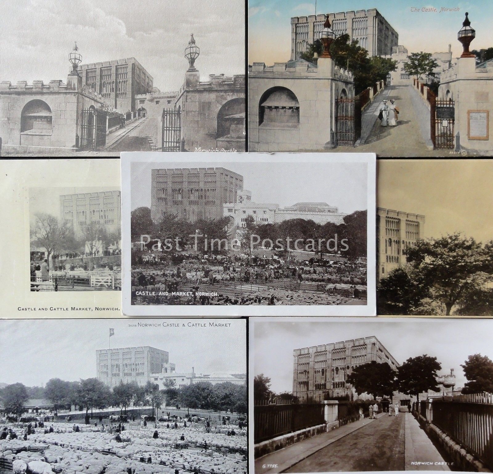 Norfolk NORWICH CASTLE & CATTLE MARKET Collection of 7 Old Postcards ...