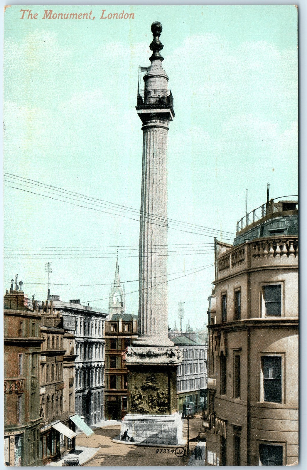 c1900s London, England Monument Column Street Shops Spire Telegraph ...