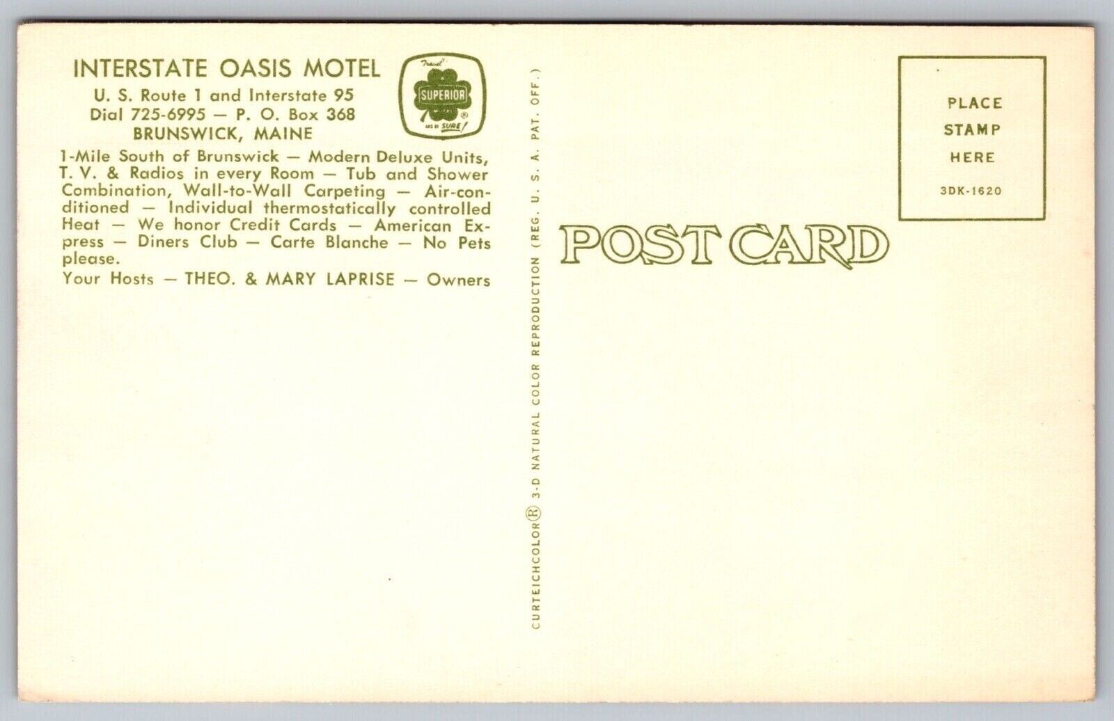 Interstate Oasis Motel Brunswick Maine Multi View Interior Vintage UNP ...