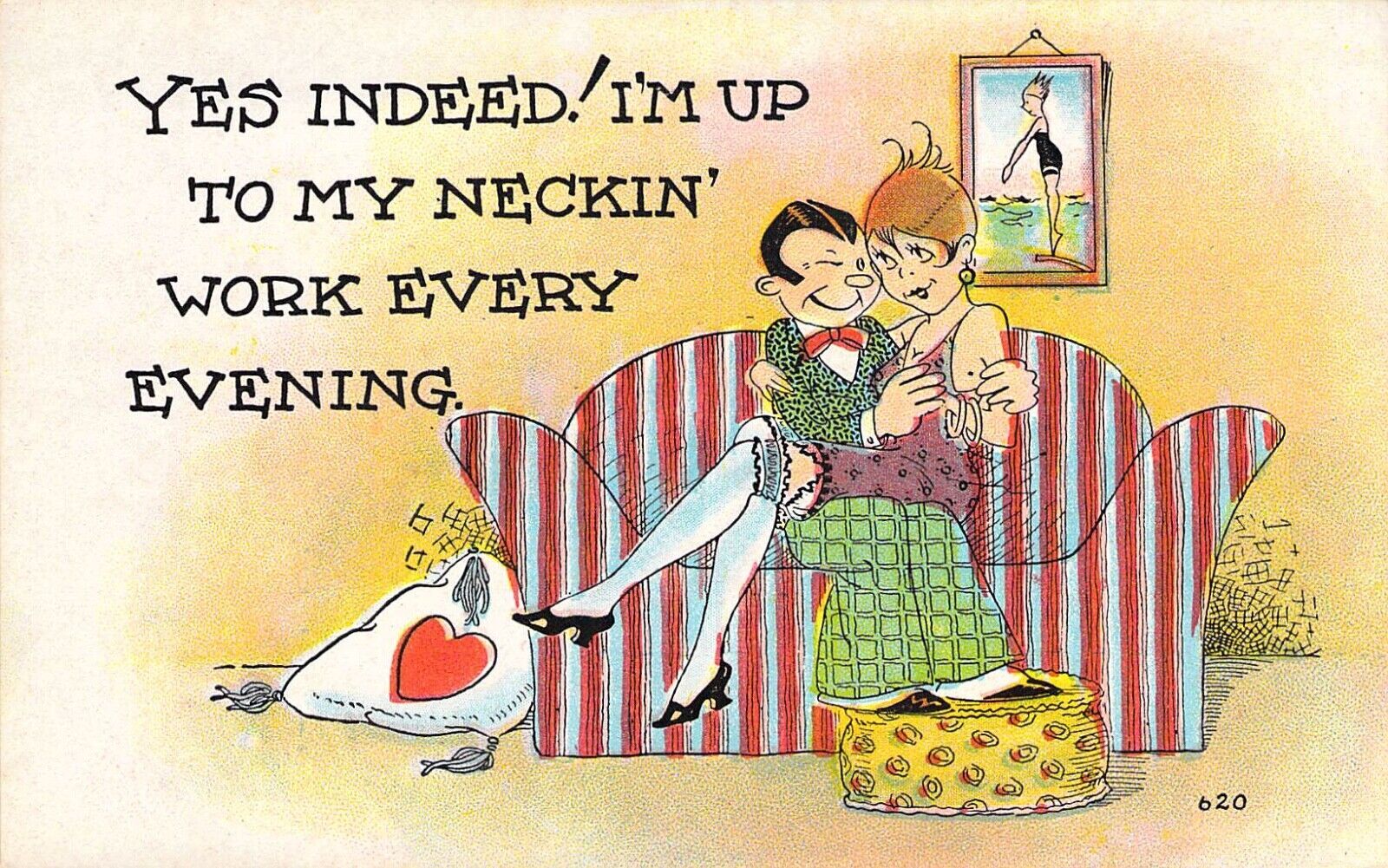 c.'16, Risque Petting Comic, Flapper Up To Her Neck, Old Postcard ...