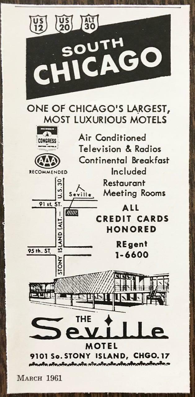 1961 Seville Motel South Chicago Print Ad One of Chicagos Most ...