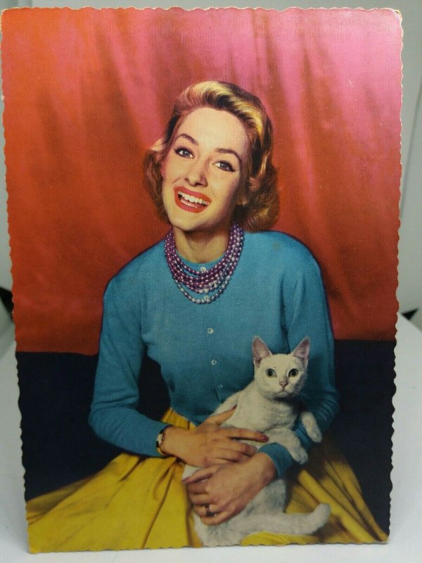 Vintage 1950s Glamour Postcard Smiling Lady Holding White Cat | Other ...