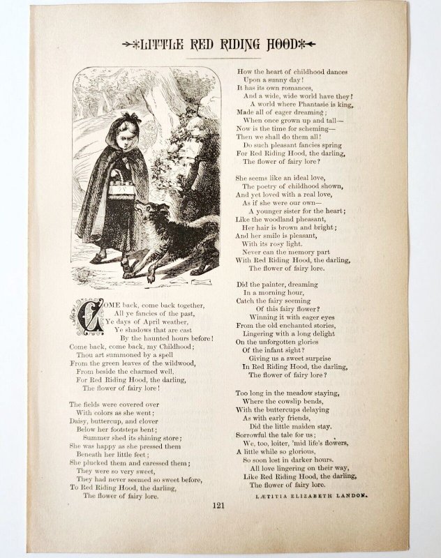 Little Red Riding Hood Wood Engraving 1889 Victorian Path Of Life Poem ...