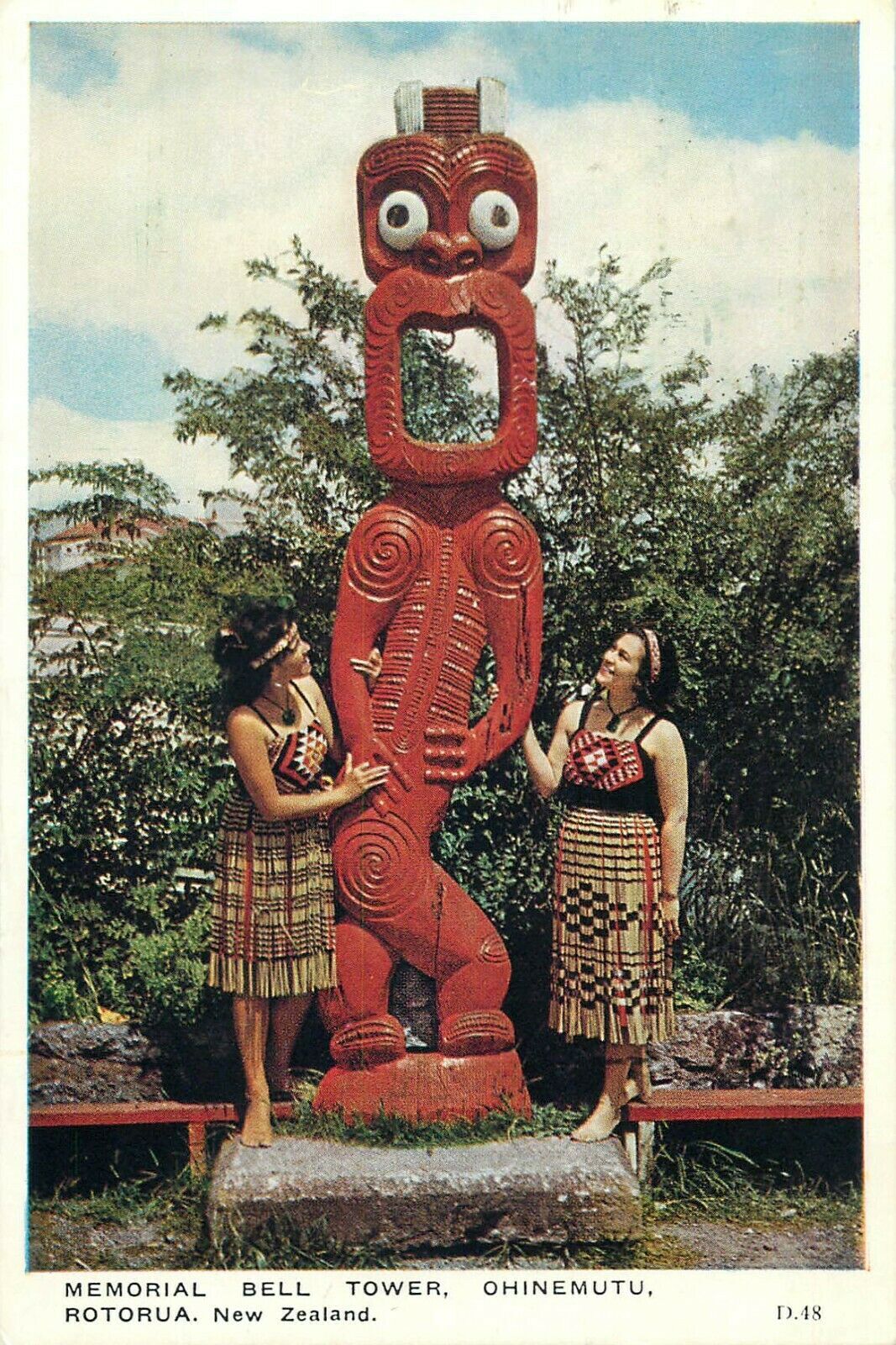 New Zealand Rotorua memorial bell tower Ohinemutu maori work postcard ...