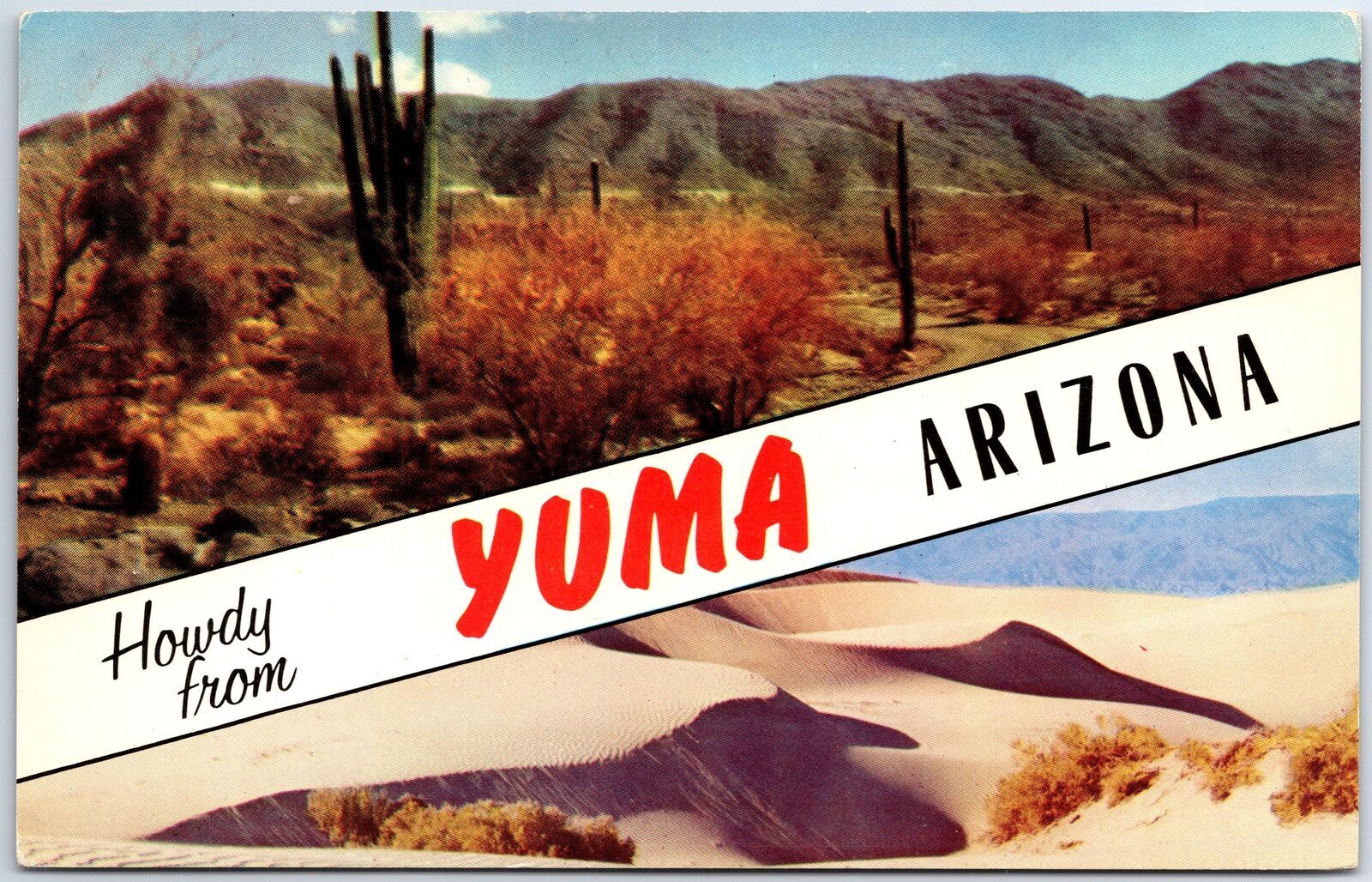 Vintage Postcard Cactus Desert and Sand Dunes Double Views of Yumas ...