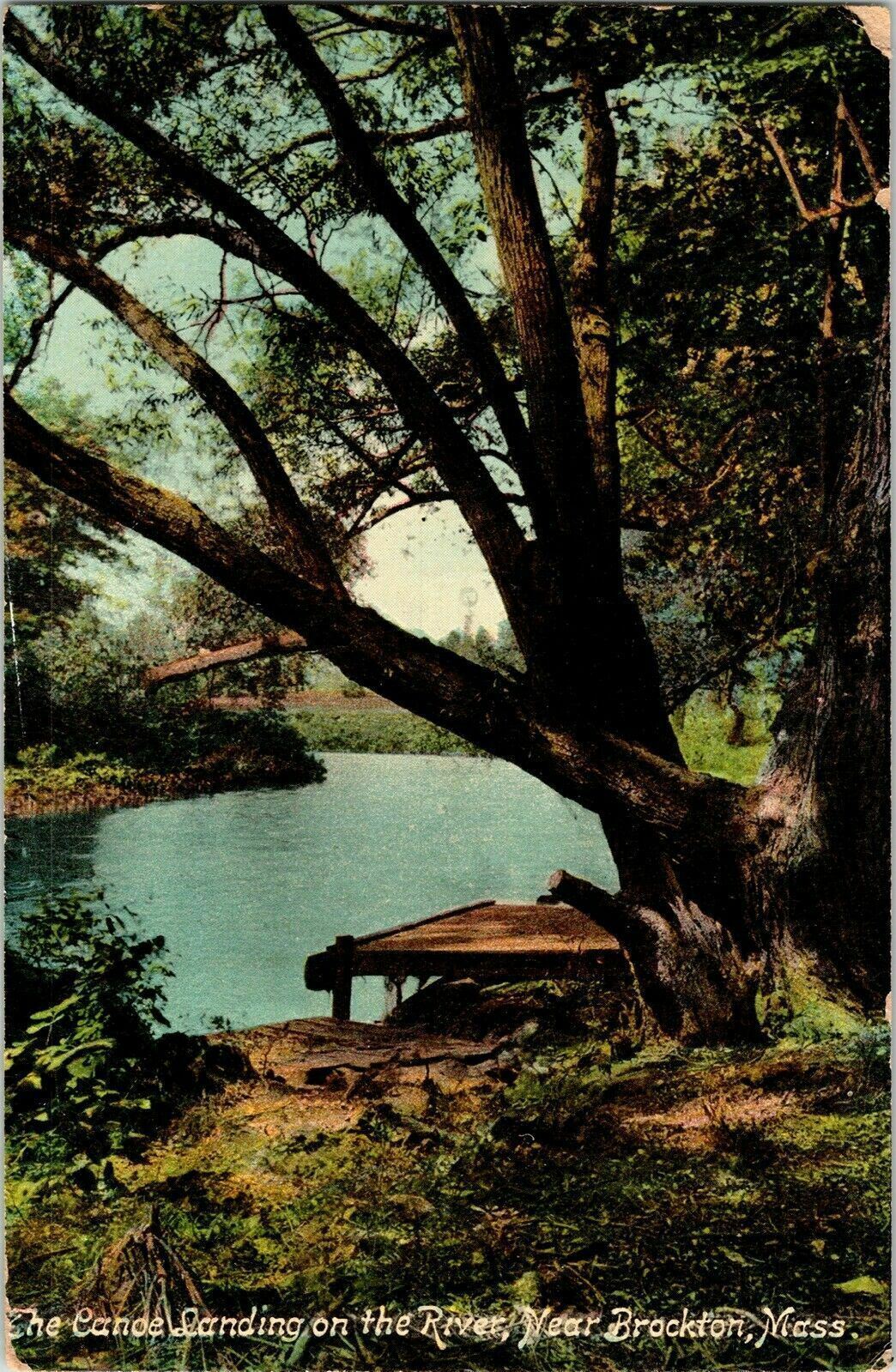 Canoe Landing River Near Brockton Mass WOB Antique Postcard Cancel 1c ...