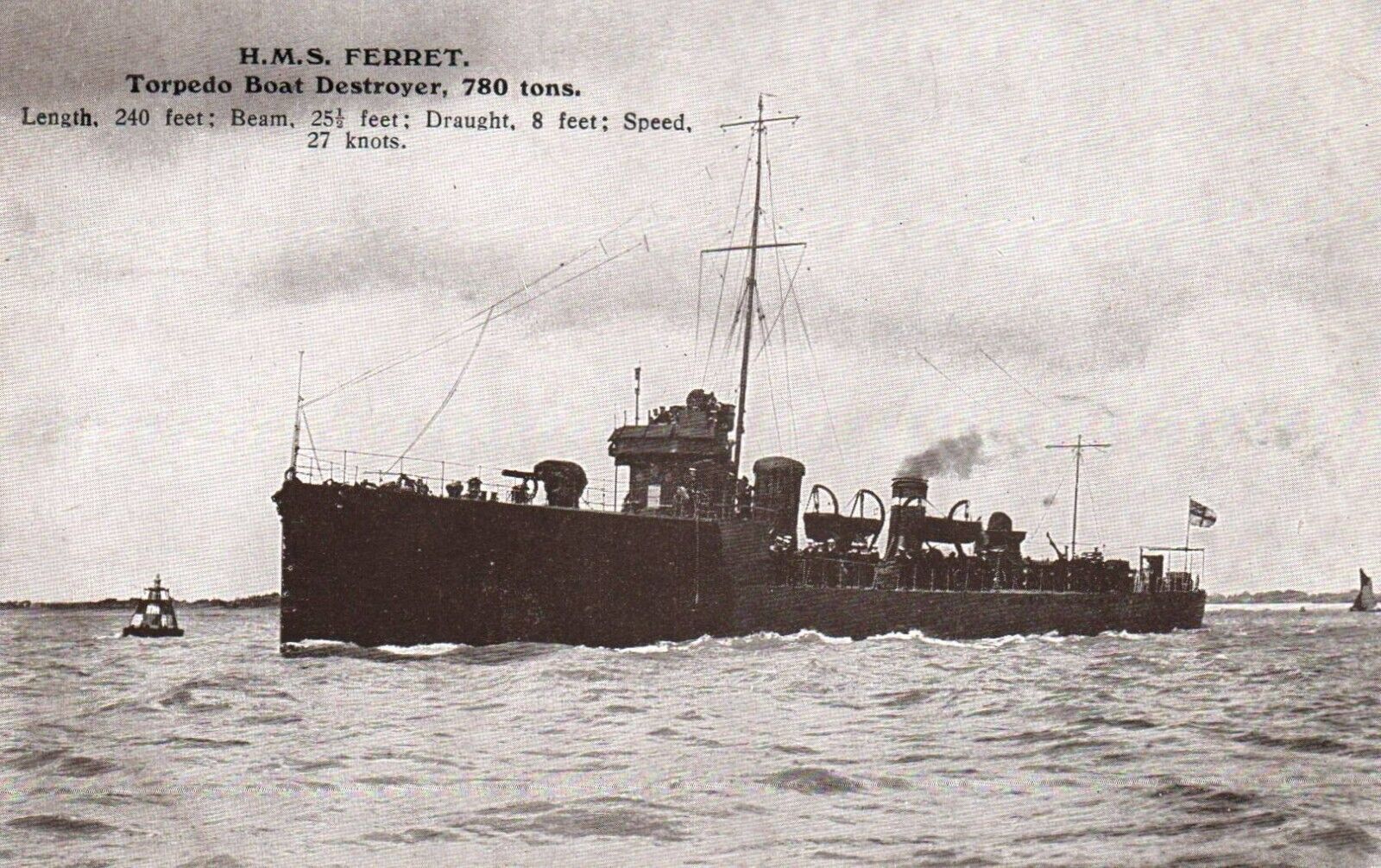 British Royal Navy HMS Ferret Torpedo Boat c.1910 Vintage Postcard ...
