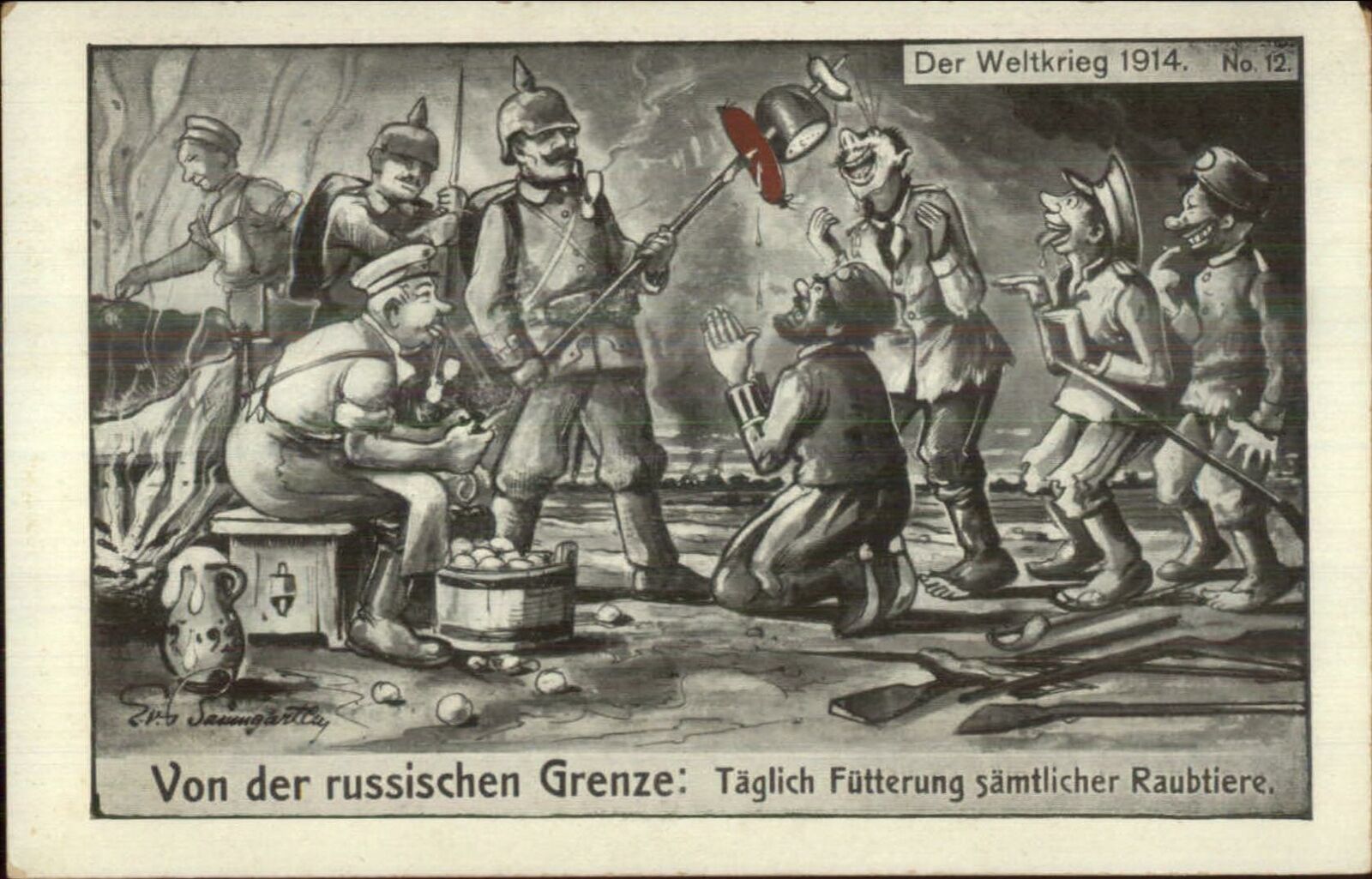 WWI Comic German Propaganda Hun Soldiers Cook Sausage Mock Russians PC ...