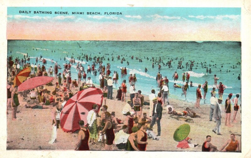 Vintage Postcard Daily Bathing Scene Miami Beach Florida Pictorial ...