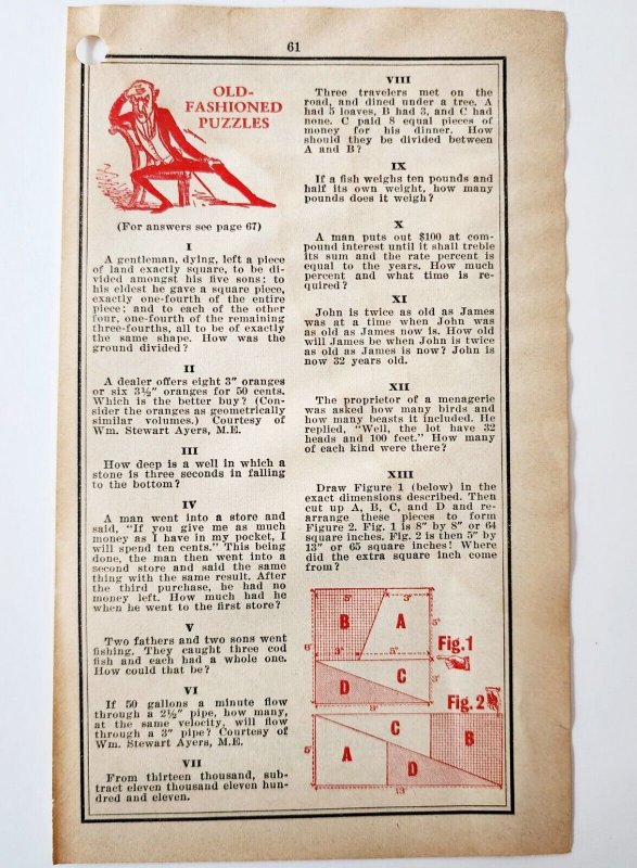 Old Fashioned Puzzles Riddles 1965 Almanac Trivia Questions Ephemera ...