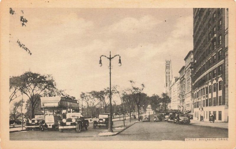 VTG Upper Riverside Drive Cars Tourist Bus Scene NYC New York City P517 ...