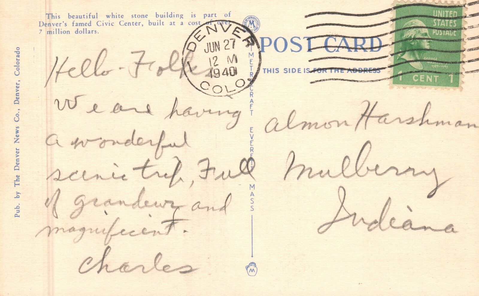 Vintage Postcard 1940's City And County White Stone Building Denver ...