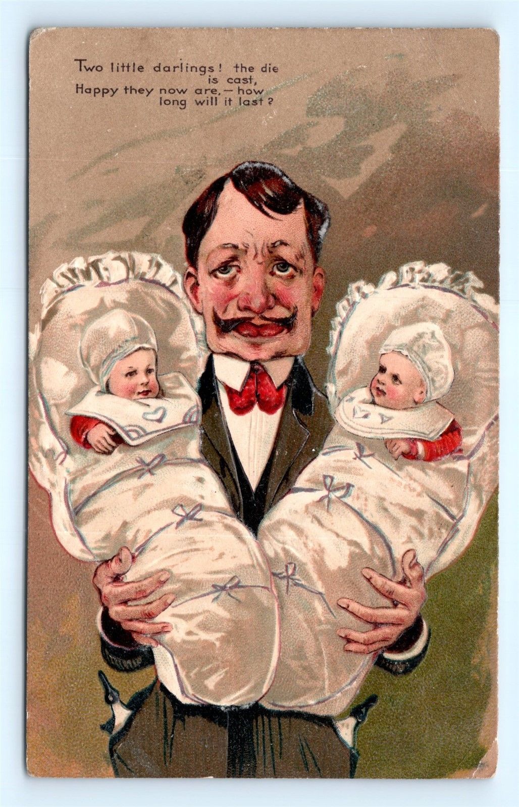 Postcard Comic Dad With Twins Two Little Darlings Die is Cast How Long ...