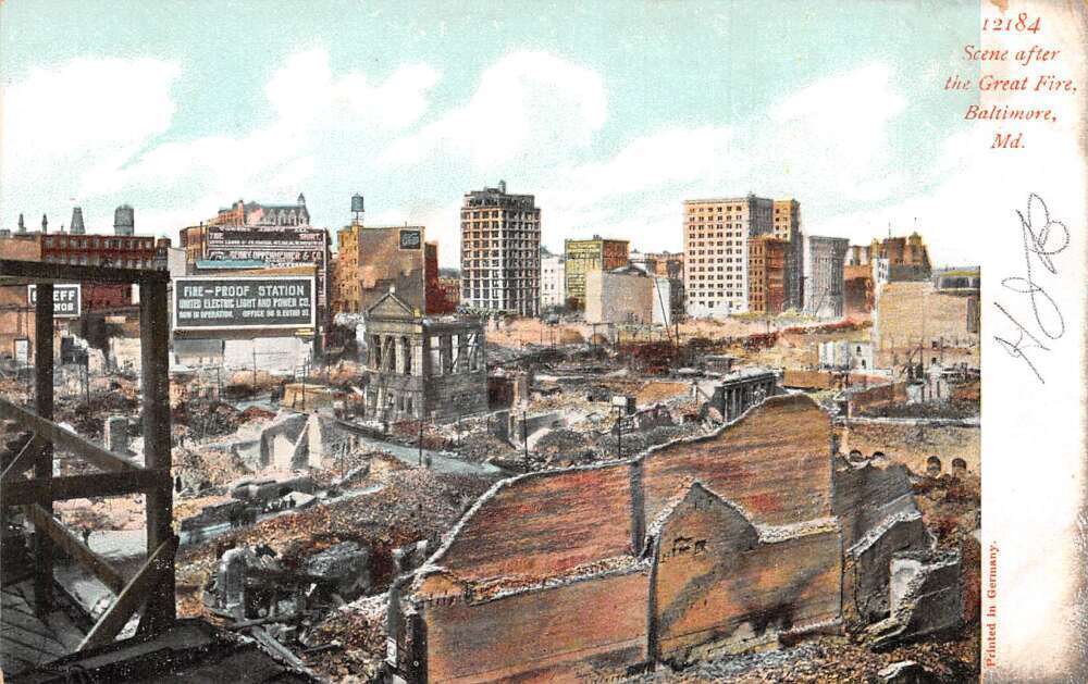 Baltimore Maryland After Great Fire Disaster Birds Eye View Postcard ...