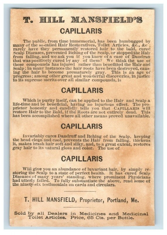 1880's T. Hill Mansfield's Capillaris For Hair Cure-All Cute Dog ...