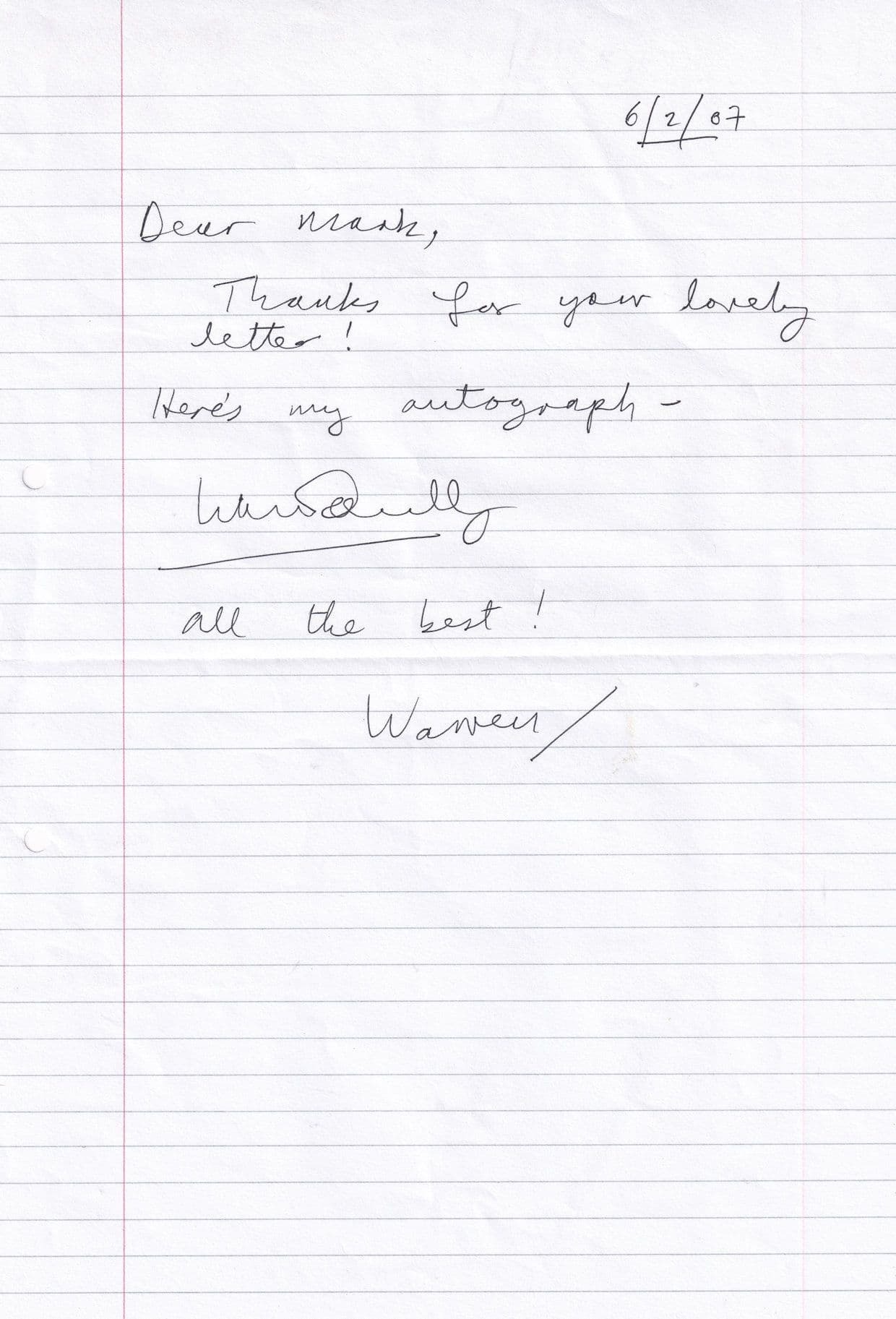 Warren Donnelly Shameless Fully Hand Written Signed Letter | United ...