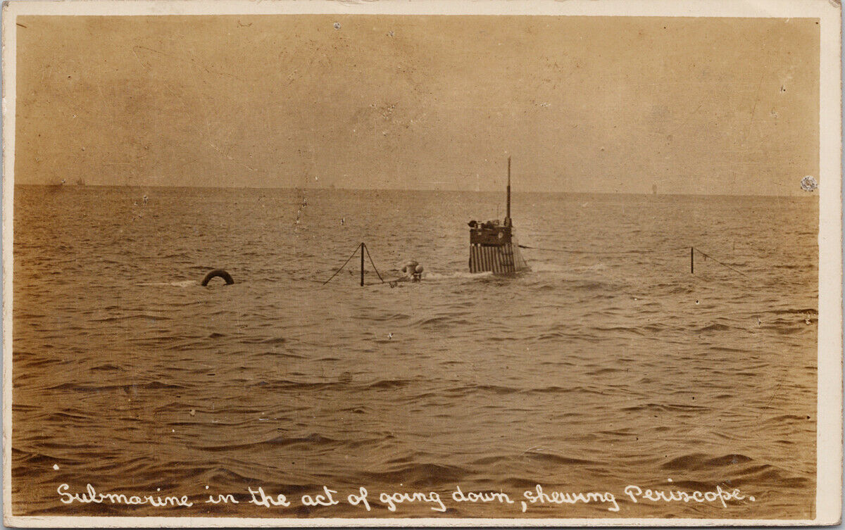 Royal Navy Submarine Submerging Sub Boat C. Cozens Portsmouth RPPC ...