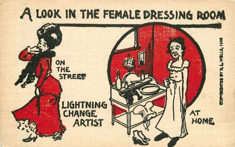 Arts Crafts Comic Humor quick change Woman C-1910 Postcard 1893 ...
