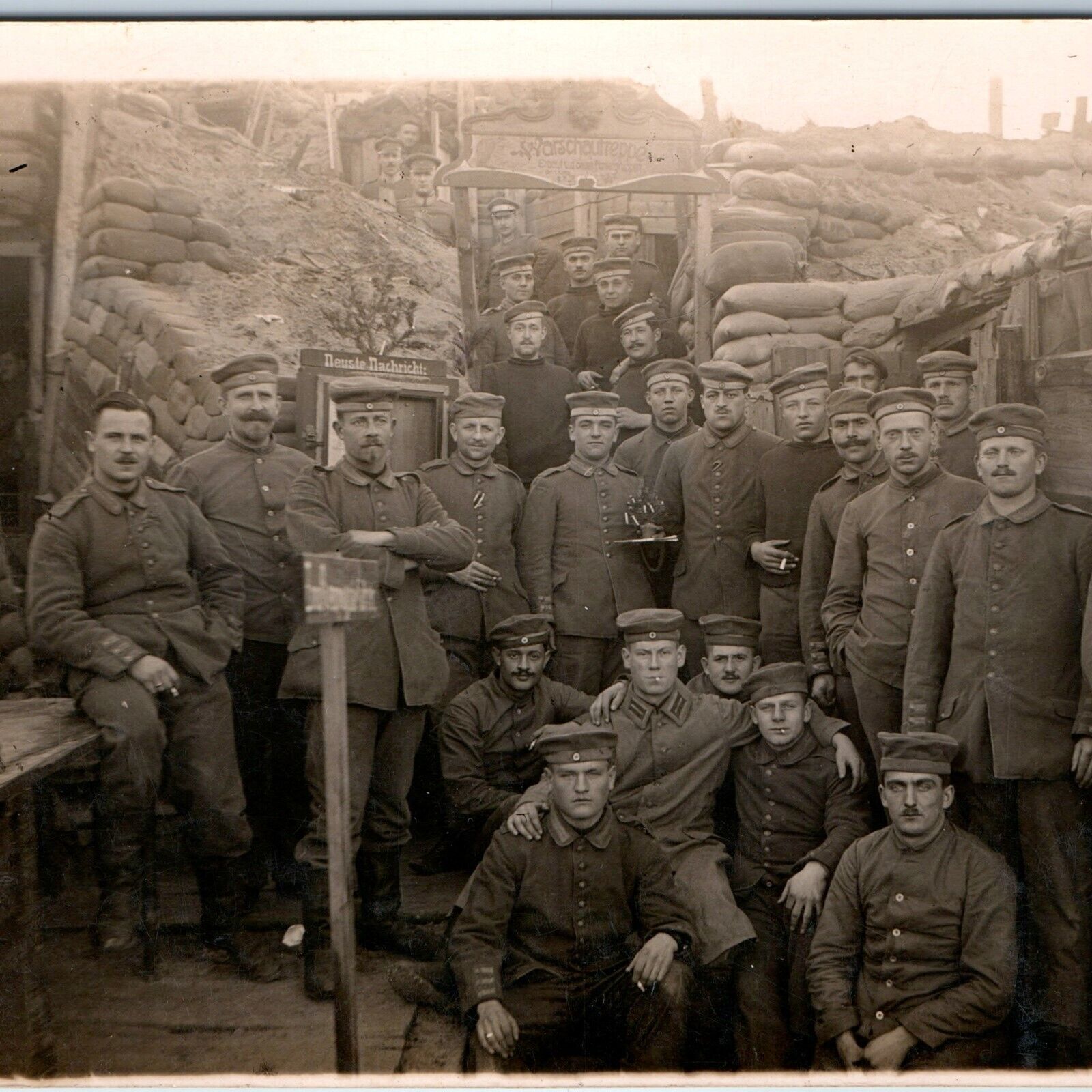 1915 WWI Germans in Fancy Trench RPPC Soldiers Real Photo News Warsaw ...