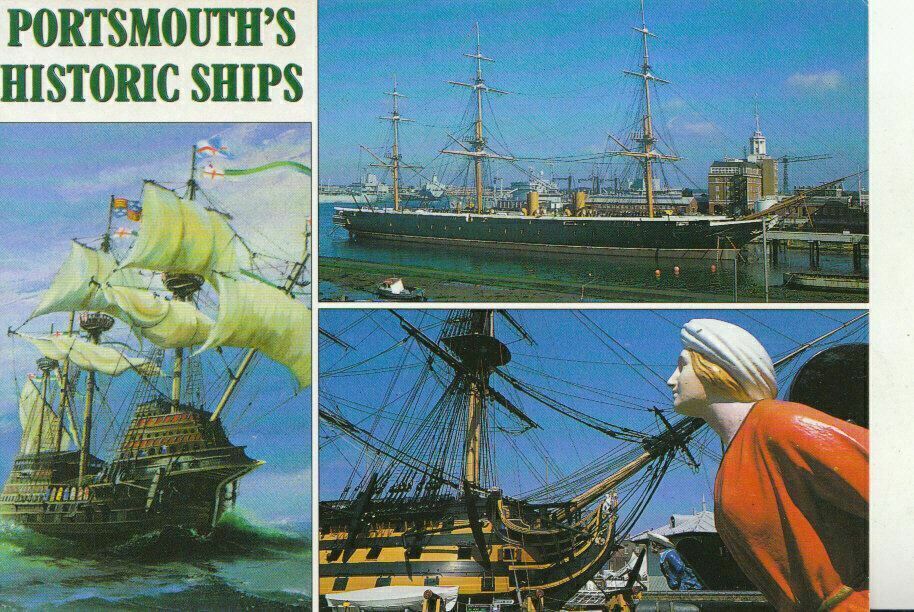 Shipping Postcard-Portsmouth, HMS Victory, HMS Warrior, The Mary Rose ...