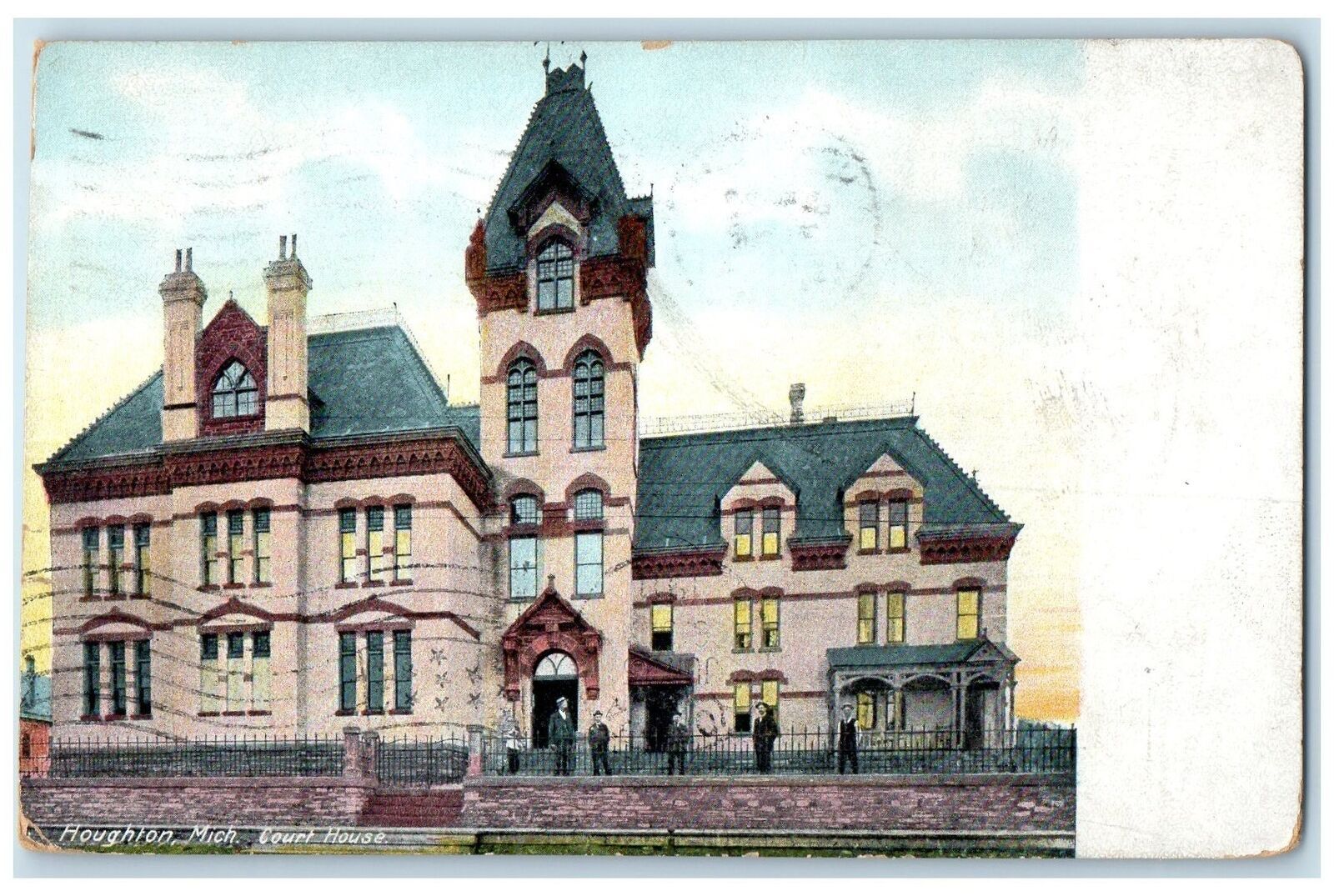 1911 Court House Building Tower Fence Group Of Men Houghton Michigan MI ...