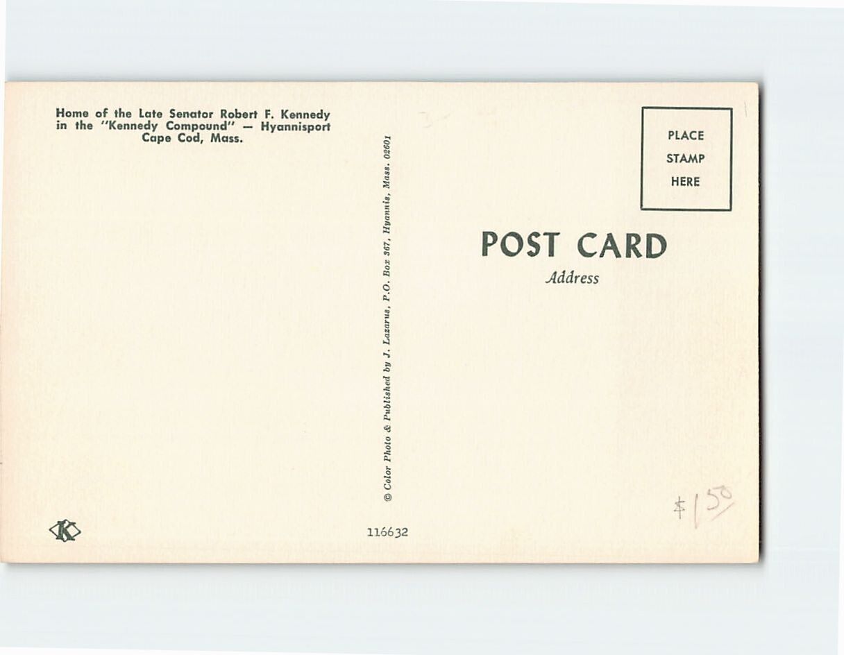 Postcard Home of the Late Senator Robert F. Kennedy Cape Cod ...