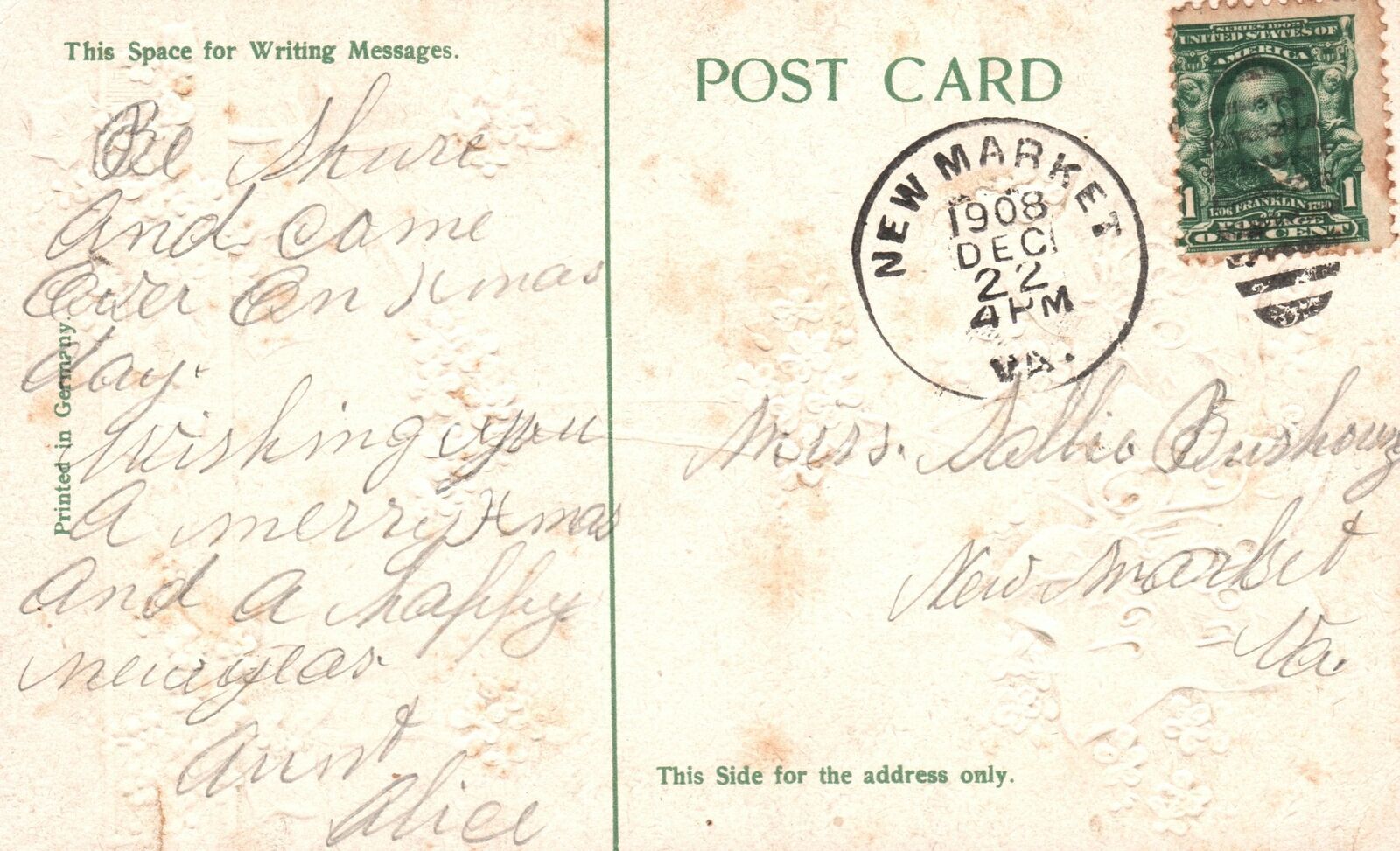 Vintage Postcard 1908 Green And Gold Ivy Leaves Forget Me Not Greetings ...