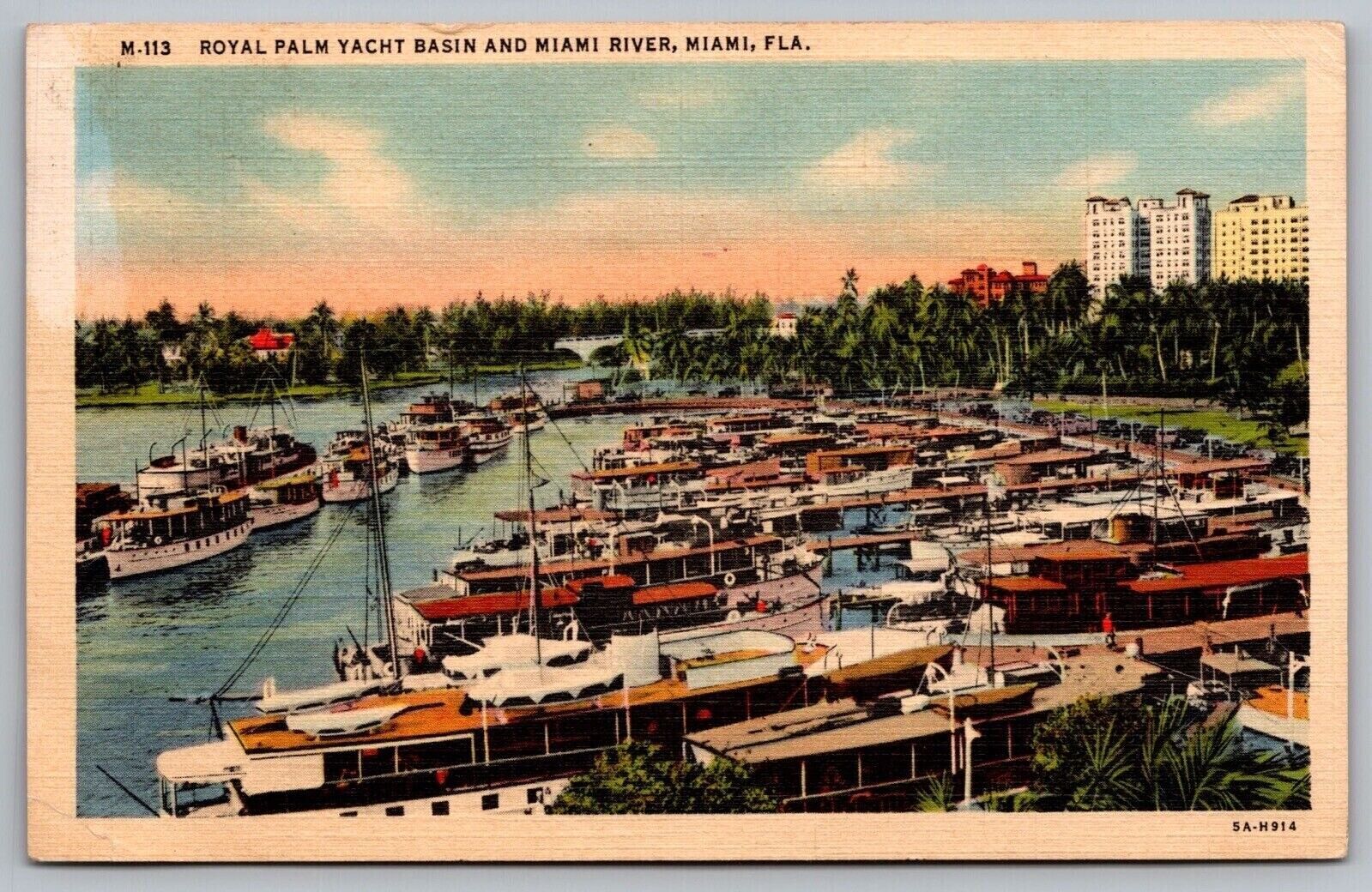 Royal Palm Yacht Basin Miami Florida Boats Linen Birds Eye View VNG WOB ...